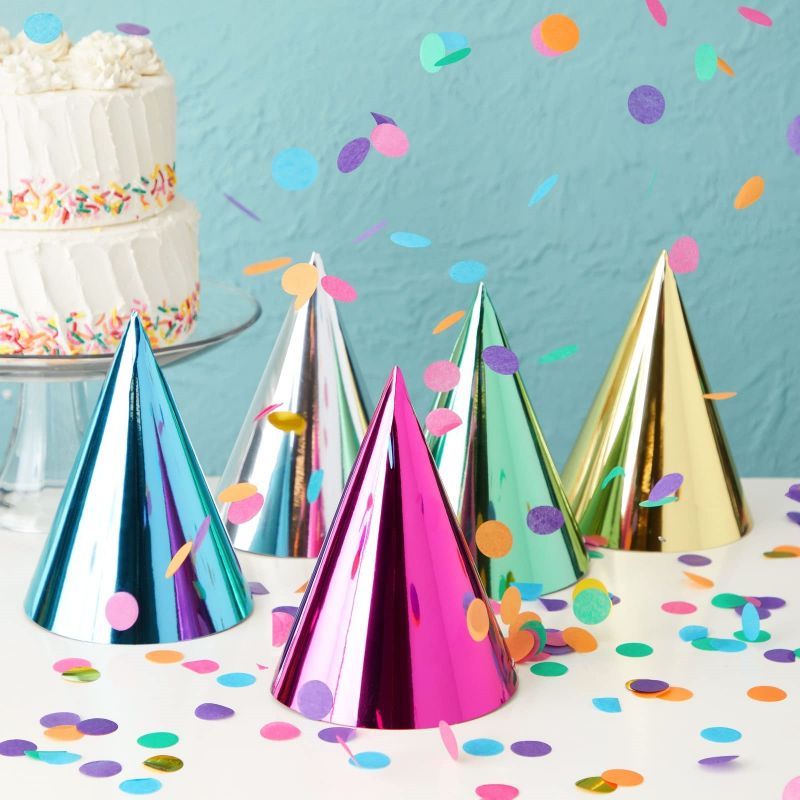 50 Pack Cone Birthday Party Hats for Kids and Adults, Bulk Set in 5 ...