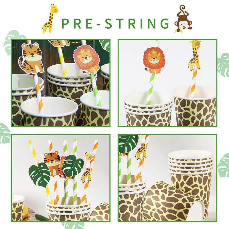 Jungle Happy Party Decorations Disposable Straws For Kids Birthday Baby ...
