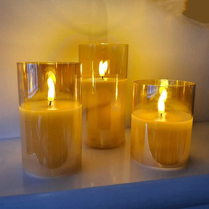 Eywamage Glass Flameless Candles with Remote Flickering Real Wax Wick ...