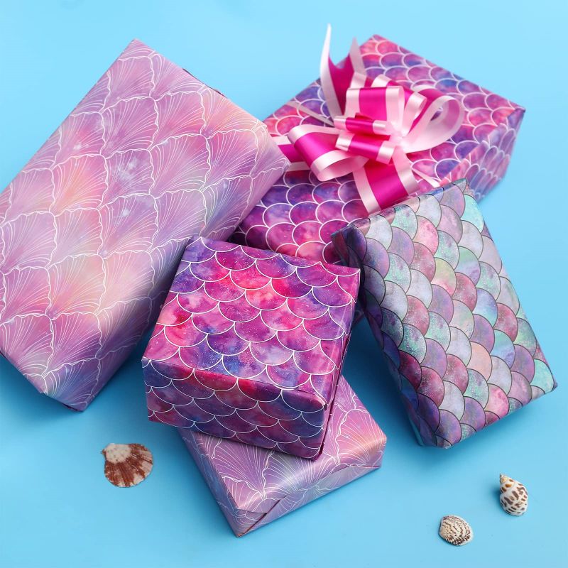 Birthday Wrapping Paper with Cut Lines 3 Large Sheets Galaxy Mermaid ...