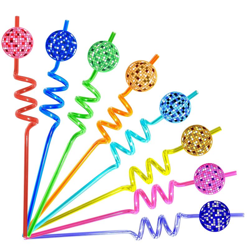 Disco Party Favors 24pcs Disco Ball Straws for 1970's Disco Fever Party ...