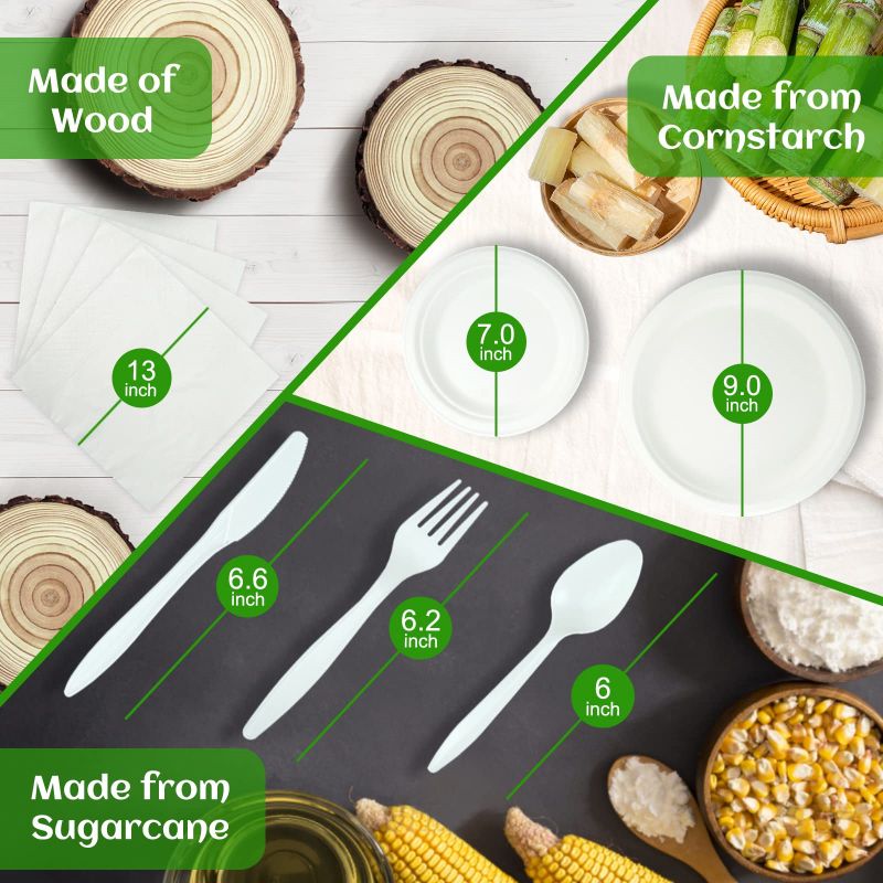 Compostable Eco Party Plates & Biodegradable Utensil Include Forks ...