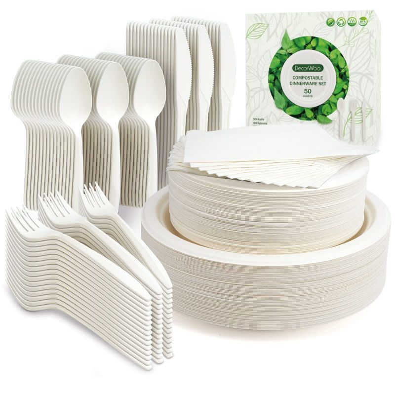 Compostable Eco Party Plates & Biodegradable Utensil Include Forks ...