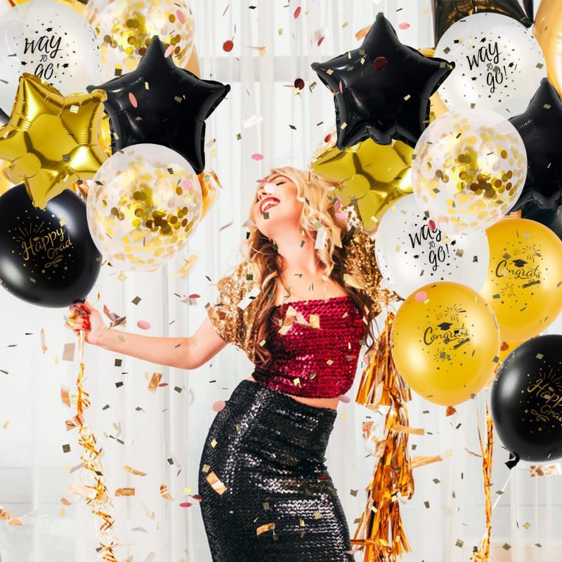 SUNBEAUTY 24PCS Black and Gold Graduation Balloons Graduation Party ...