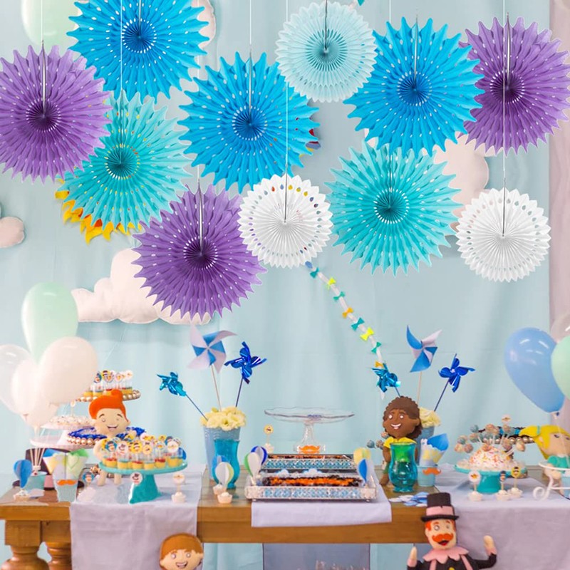 Party Hanging Decor Blue Purple Round Paper Fan Decorations For Kids ...