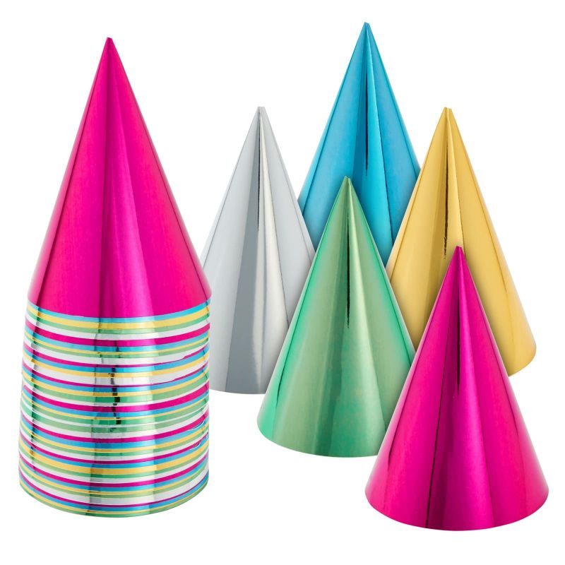 50 Pack Cone Birthday Party Hats for Kids and Adults, Bulk Set in 5 ...