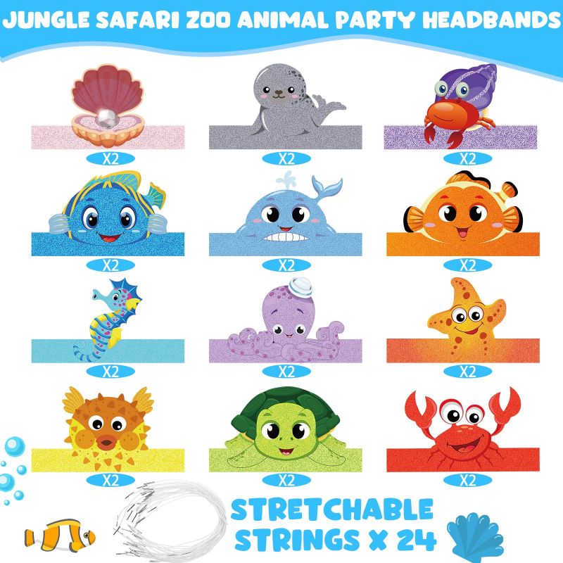 Sea Animals Headbands Birthday Party Hats Paper Party Crown for Kids ...