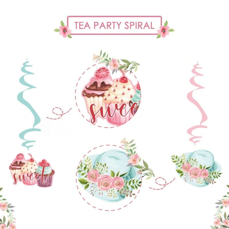 Tea Party Hanging Swirl Decorations For Tea Theme Baby Shower Girls ...