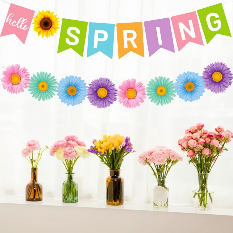 Spring Garland Hello Spring Banner Glitter party supplies decorations ...