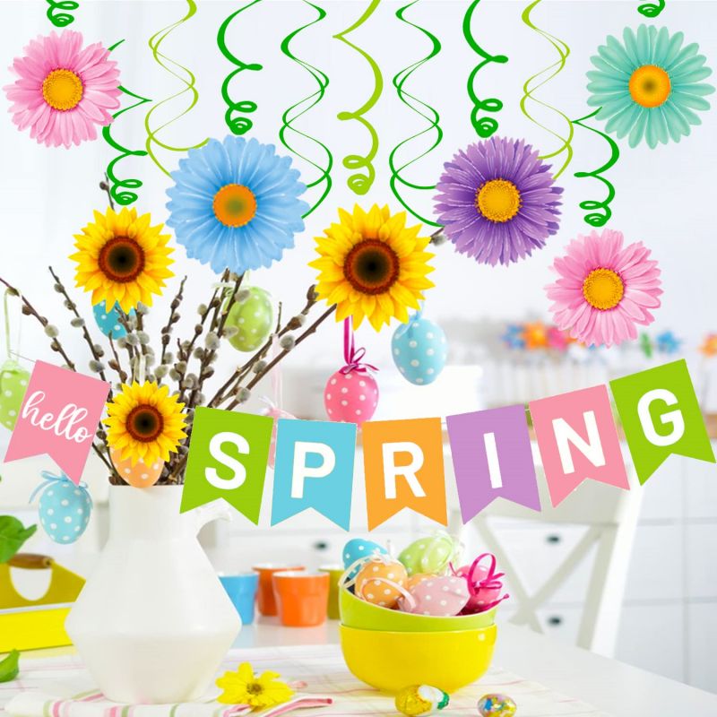 Spring Garland Hello Spring Banner Glitter party supplies decorations ...